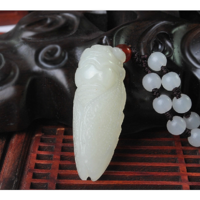 青峰玉业玉器玉石新疆和田玉青白玉蝉挂件玉坠一鸣惊人吊坠