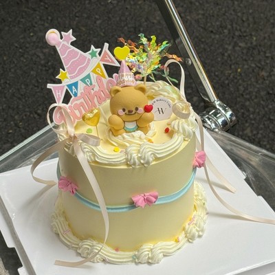 网红生日蛋糕装饰软胶黄油小熊摆件儿童蝴蝶结丝带装扮插件插牌