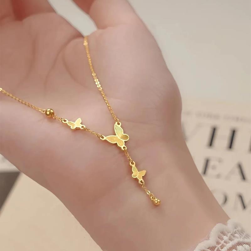 温柔灵动超仙金色蝴蝶流苏项链女轻奢高级感百搭锁骨链女夏季配饰