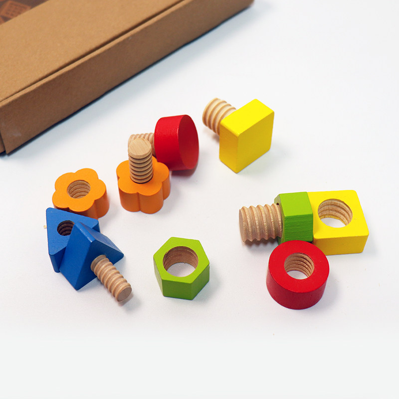 实木螺丝螺母儿童益智玩具蒙氏早教幼儿园形状配对颜色认证4-5岁