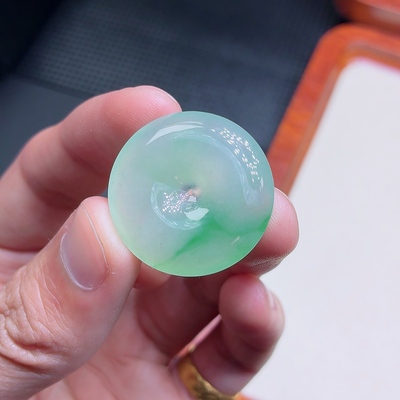 缅甸天然翡翠A货冰种飘绿平安扣吊坠玉石27.4-5.2