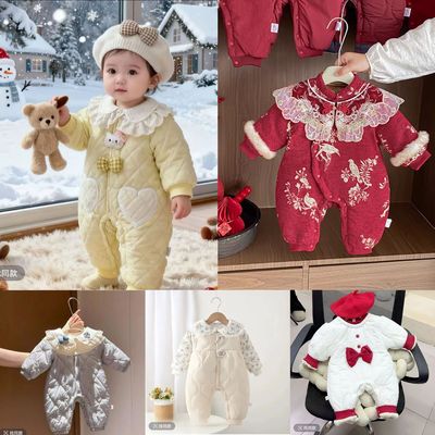 D425-469冬装连体衣婴儿衣服新生儿哈衣公主加绒加厚保暖冬季宝宝