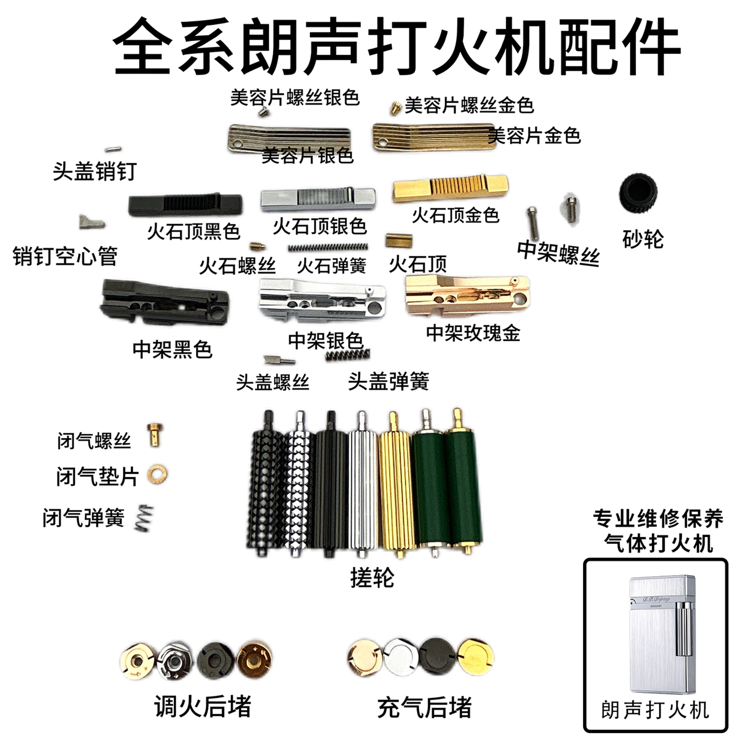 1号朗声打火机砂轮配件都彭打火机配件加气底盖搓轮美容片等配件