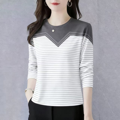 捡漏新品长袖2025印花减龄圆领春秋妈妈t恤遮肚显瘦百搭打底衫女