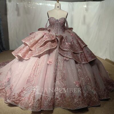 Sparkly Pink Quinceanera Dresses Off Should Bead Internation