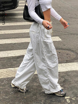 Sweetown Casual Baggy Wide Leg Sweatpants White Loose Drawst
