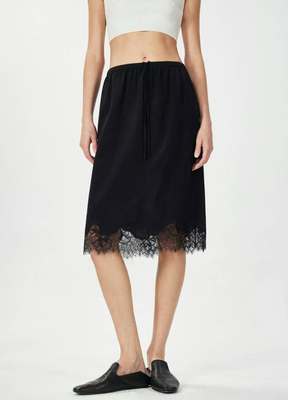 开间/口碑爆款 獨家定染6A级24MM真丝弹力重绉松紧腰拼接蕾丝半裙