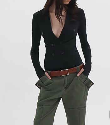 saumple 高品质 布料100还原  双排扣弹力针织修身西装连体衣