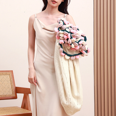 手工玫瑰花束毯子成品沙发午睡空调毯披肩针织毛毯盖毯办公室毯子