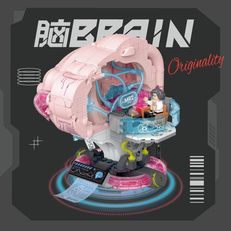 集域积木机械器官大脑心脏牙齿眼球创意桌面摆件科技潮玩积木玩具