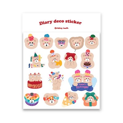 韩国进口malling booth 小熊装饰贴纸 日记伴侣 派对