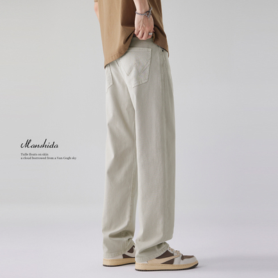 美式复古米白色牛仔裤男款夏季