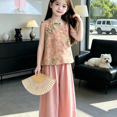 古风汉服女童套装夏季2026新款女孩国风背心上衣新中式童装两件套