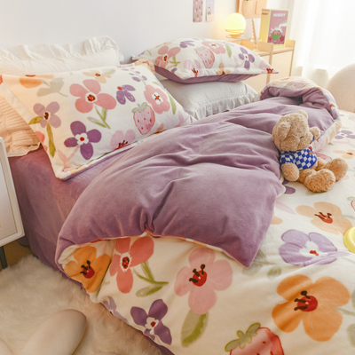 加厚牛奶绒珊瑚绒被套绒被罩定制