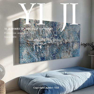 YJ.ART原创手绘《馨岚》现代简约正厅高级感装饰画书房立体肌理画