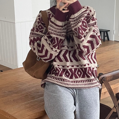 韩国代购直播福利秒杀MOOD高奢重工百货级几何男女羊毛针织毛衣