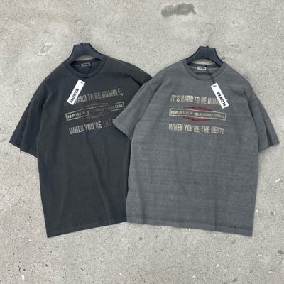 韩国代购哈雷旧化印花短袖复古T