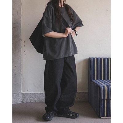 韩国代购颜料水洗短袖T恤叠穿潮