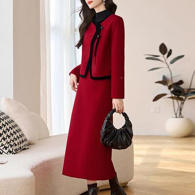 毛呢套半身裙女两件套2024新款冬气质洋秋气穿搭夹ZLI2470S棉加厚