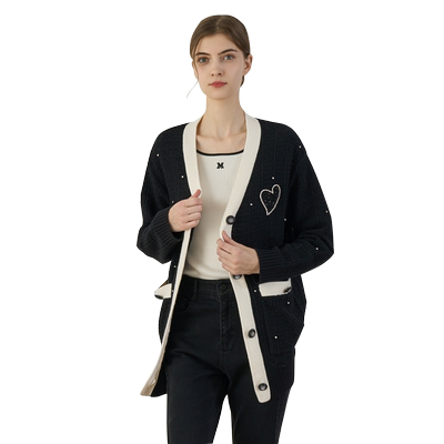 天谜单排扣V领开衫针织衫