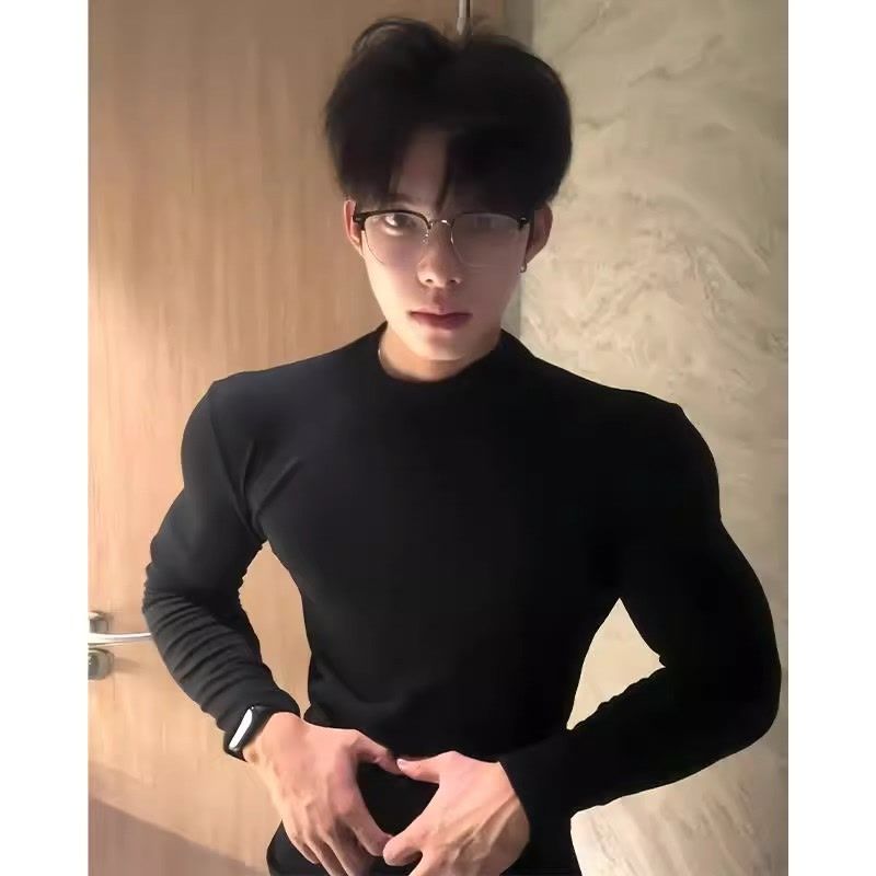 纯黑色半高领打底针织衫男秋冬季西装内搭高级感发热保暖长袖毛衣