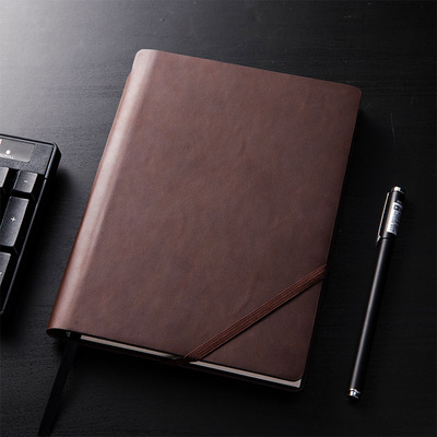 得力22260大号厚商务笔记本子斜绑带复古皮面本记事本16K120张