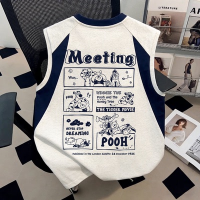 美式复古小熊撞色纯棉背心