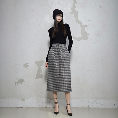 日单GRL千鸟格包臀裙女中长裙