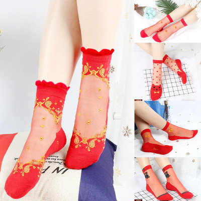 中筒鼠年结婚喜庆水晶丝袜