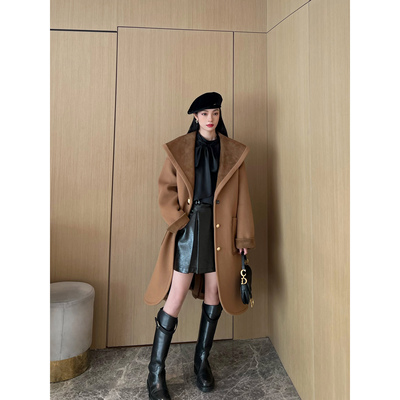 NancyCavally大翻领双面呢大衣