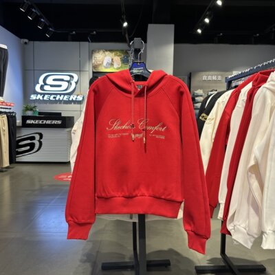 Skechers斯凯奇女士秋冬新年款百搭舒适保暖连帽套头卫衣L126W006