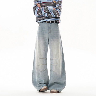 B221美式ins高街暗黑宽松直筒竹节纹工装牛仔裤LK26629