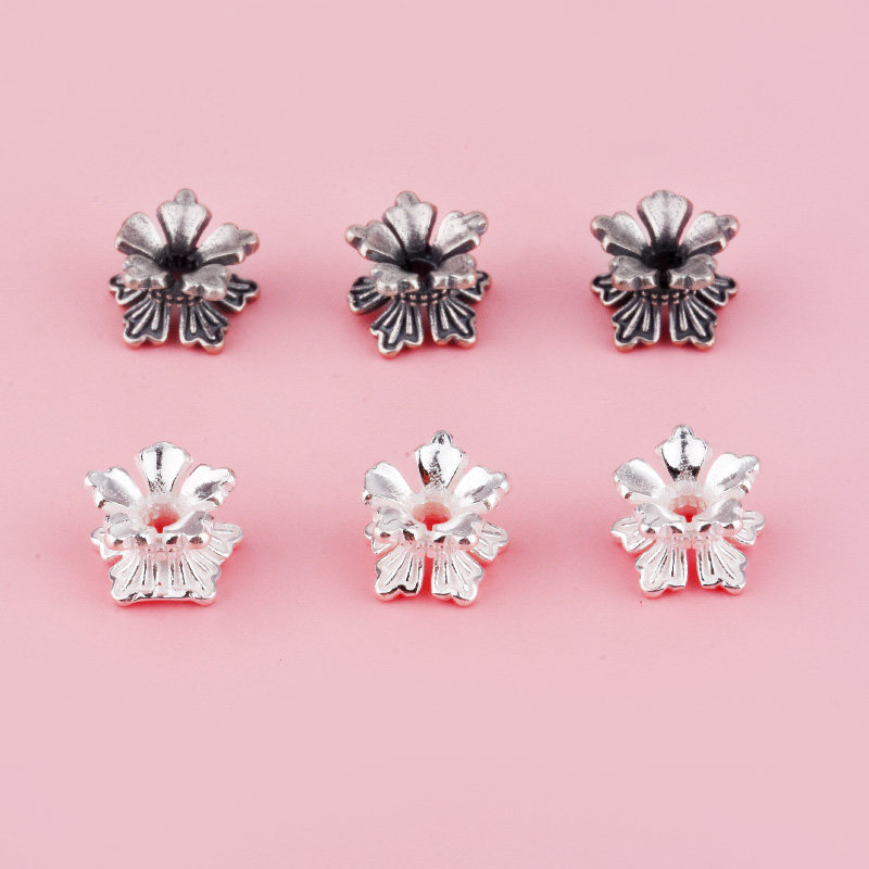 S925纯银复古双面花托 隔片 珠帽 diy手工串珠材料饰品配件