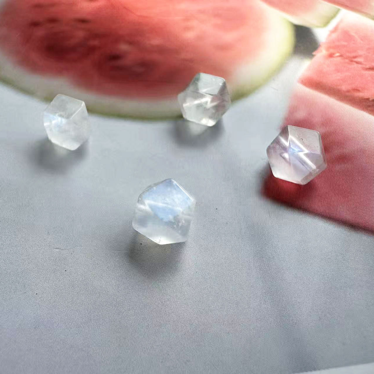 天然蓝月光石方糖散珠切面棱形珠子单珠隔珠diy水晶饰品手串配珠