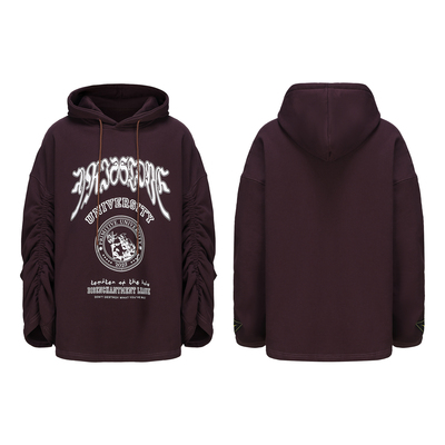 复古皲裂印花朋克抽绳袖戴帽卫衣