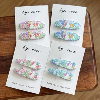 小众儿童粉蓝碎花kitty宝宝发夹