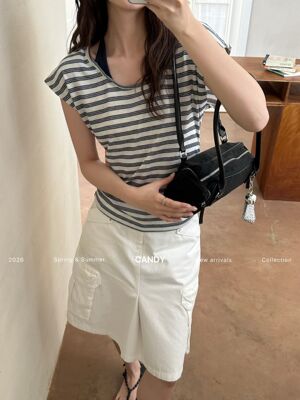 26春夏新款韩系时尚圆领条纹短袖T恤女宽松休闲百搭上衣舒适透气