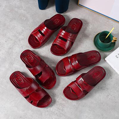 露趾韩版PV注塑油红色休闲拖鞋