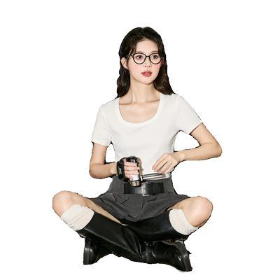 唐狮净色U领白色正肩T恤女夏季新款爆款短袖女温柔修身上衣sz