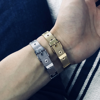 欧美马蹄扣皮带扣情侣钛钢手镯