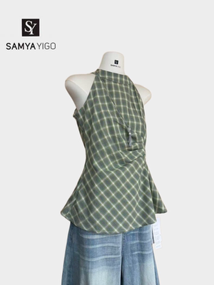 2026 SAMYA YIGO 夏季新款时尚百搭显瘦格子挂脖背心1276款