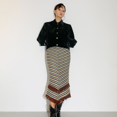 半身裙条纹流苏长款秋季新品