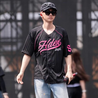 现货汪苏泷同款HDEX 25夏拼接条纹撞色棒球服运动风短袖韩国代购