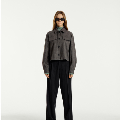 早秋纽扣翻领复古韩国代购短外套