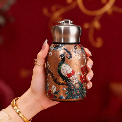 小胖丁复古国风金孔雀狮子学生水杯便携创意不锈钢颜值女生保温杯