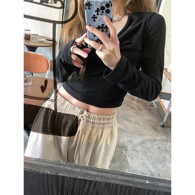 长袖通勤薄款绑带羊毛女