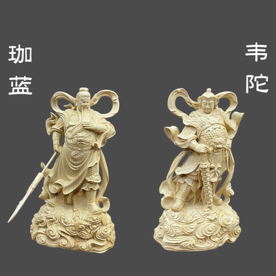精雕珈蓝韦陀护法加拿大桧木雕刻