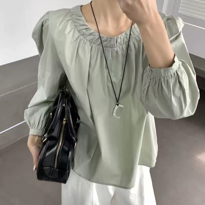 A432【法式宫廷风衬衫】花苞式立领 甜美减龄宽松柔软棉衬衫女