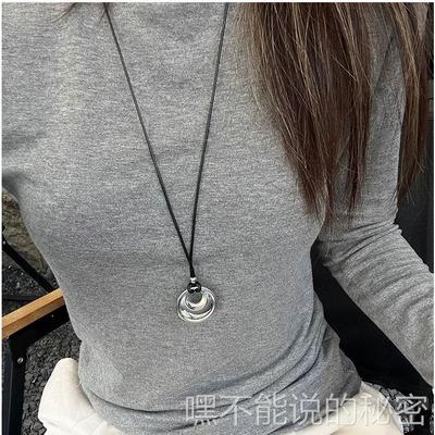 韩系圆形几何吊坠黑绳项链女款20