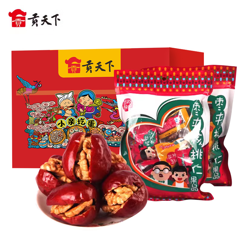 枣夹核桃礼盒258g*6袋山西特产休闲零食红枣夹核桃仁干枣子大枣_虎窝淘